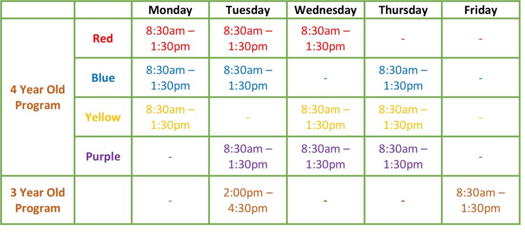 Term dates & Timetable – Maryborough Kinder – NDCKA