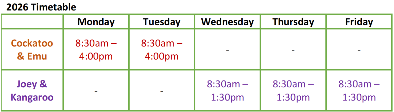 Term dates & Timetable – Maryborough Kinder – NDCKA